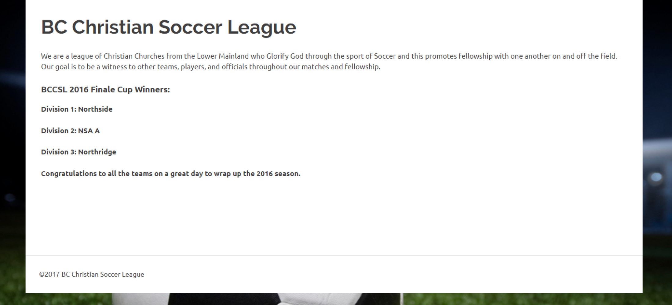 BCCSL - BC Soccer League - ACCISS